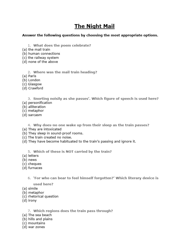 The Night Mail (Class IX) | PDF | Train | Poetry