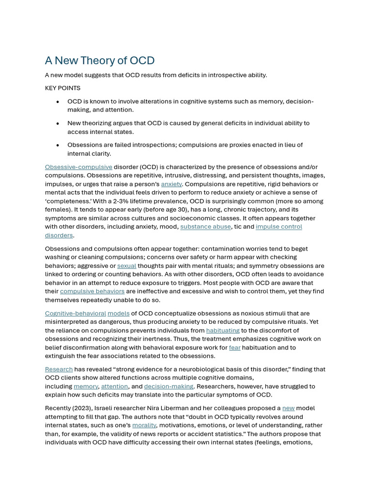 A New Theory of OCD | PDF | Obsessive–Compulsive Disorder | Anxiety