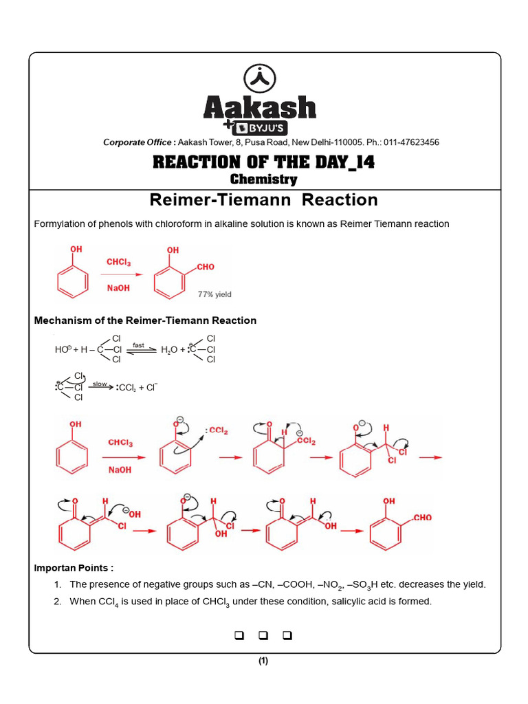 14 - The Reimer-Tiemann Reaction | PDF | Chloroform | Acid