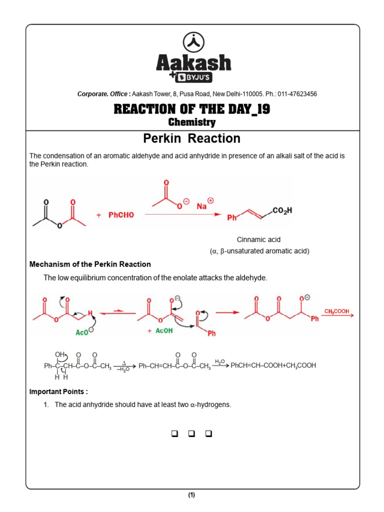 19 Perkin Reaction | PDF | Chemistry | Organic Chemistry
