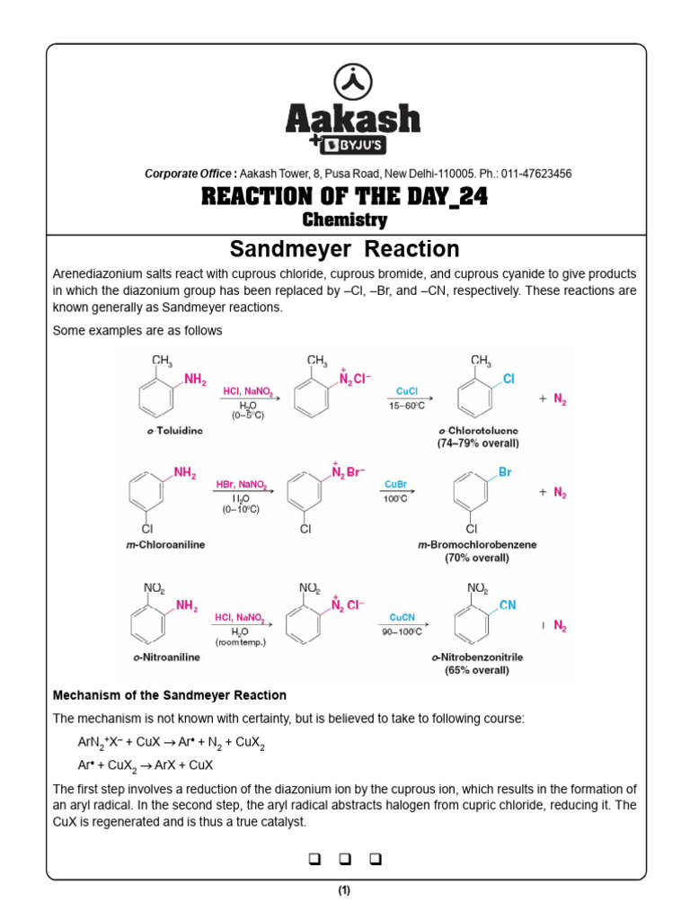 24 Sandmeyer Reaction | PDF | Chemical Compounds | Chemistry