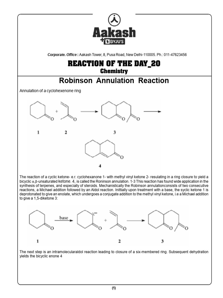 20 - Robinson Annulation Reaction | PDF | Ketone | Chemical Compounds