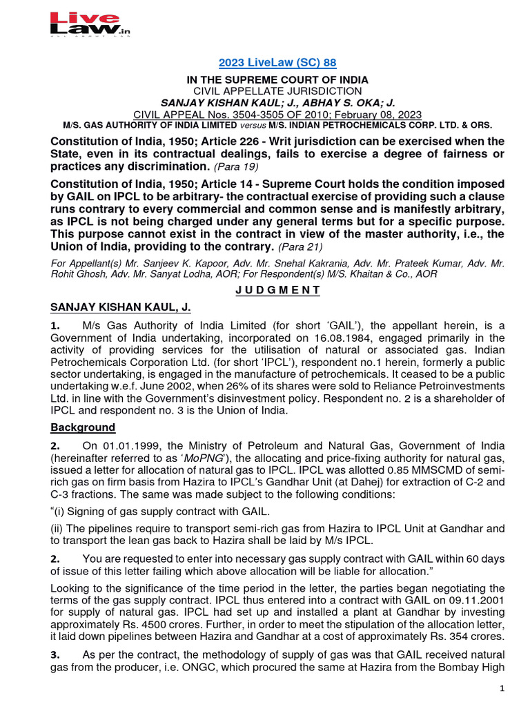 89 Gas Authority of India LTD V Indian Petrochemicals Corporation LTD 8 ...
