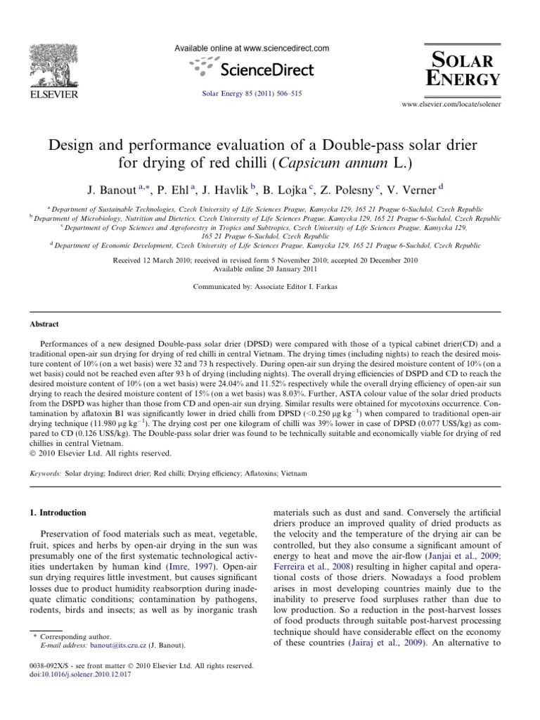 Solar Drier for Red Chilli Drying | PDF | Science & Mathematics