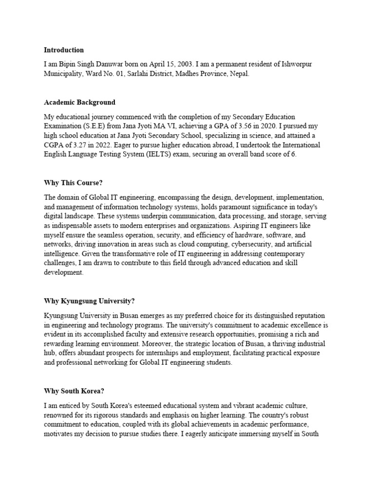 Sop Sample | PDF | Software Engineering | Engineering