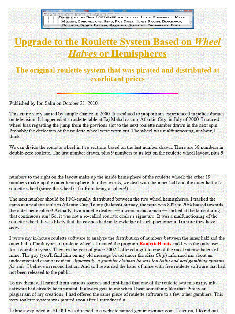 Roulette System Based On Wheel Halves, Sectors Betting | PDF | Roulette ...