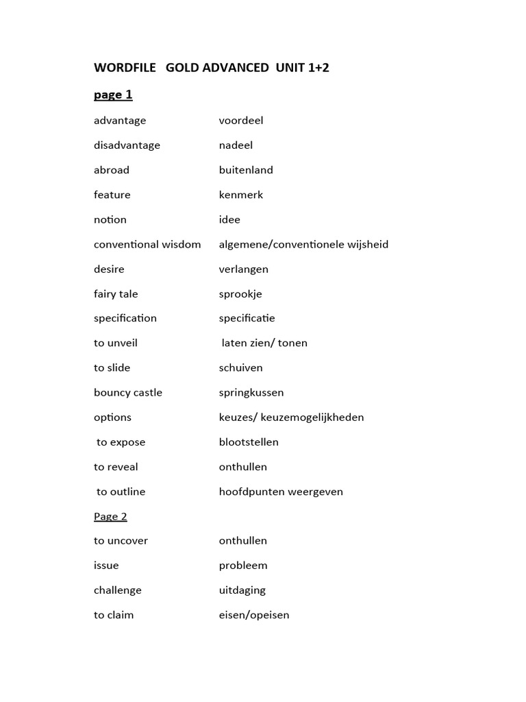 Wordfile Gold Advanced Unit 1 & 2-3 | PDF