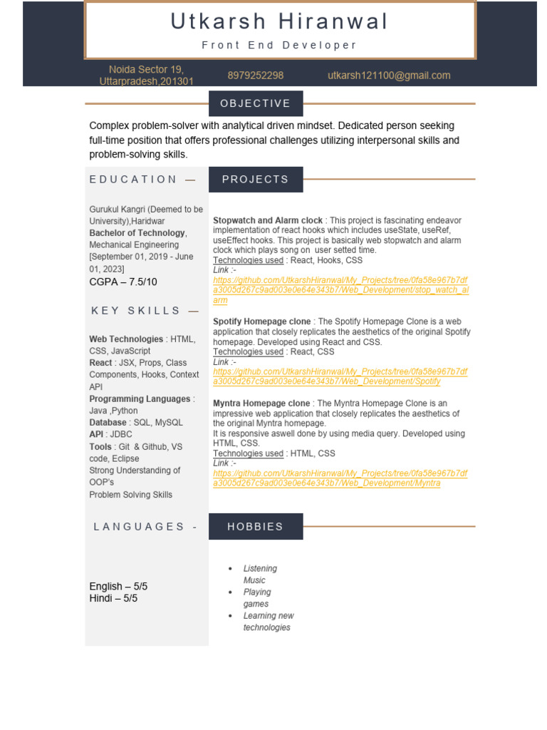 Utkarsh ResumeF | PDF | Web Development | World Wide Web