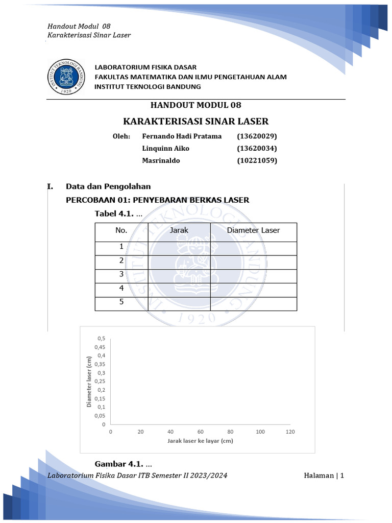 Handout Praktikan Modul 08 - Karakterisasi Sinar Laser-1 | PDF