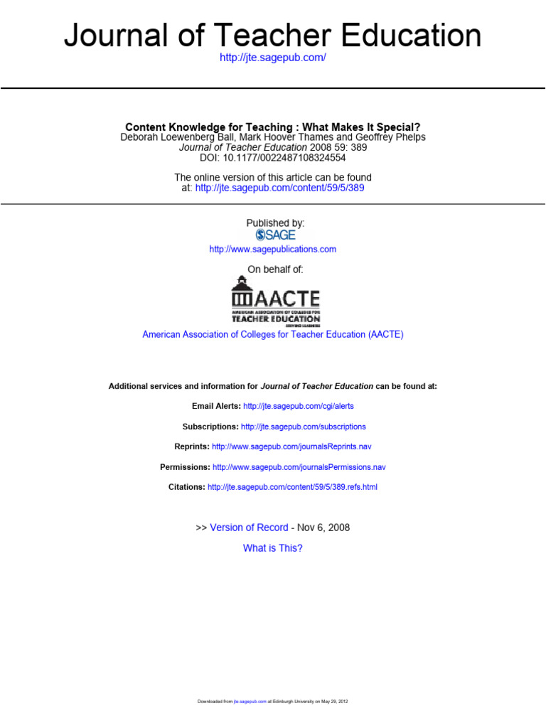 07 Content Knowledge For Teaching What Makes It Speci | PDF | Pedagogy ...