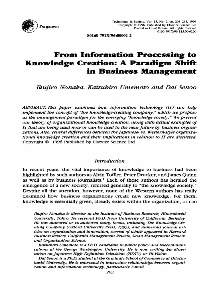 Nonaka 1996 | PDF | Tacit Knowledge | Knowledge