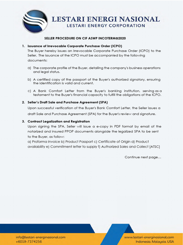 CIF ASWP Seller Procedure Guide 2020 | PDF | Letter Of Credit | Business Law