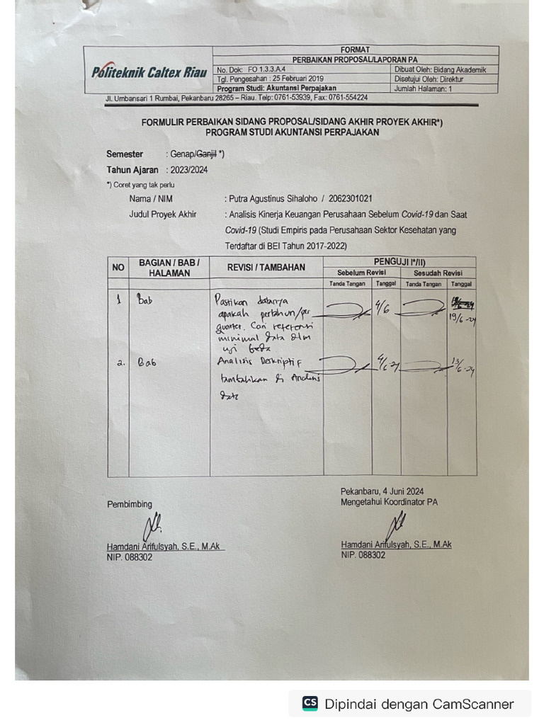 Form Revisi Penguji 1 | PDF