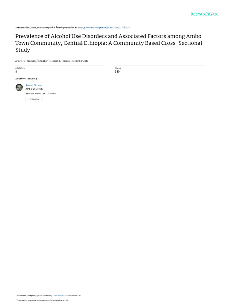 Prevalence of Alcohol Use Disorders and Associated Factors Among Ambo ...