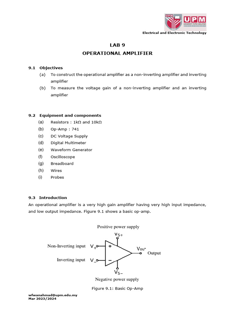 Electical Electronic - Lab 9 | PDF | Amplifier | Operational Amplifier