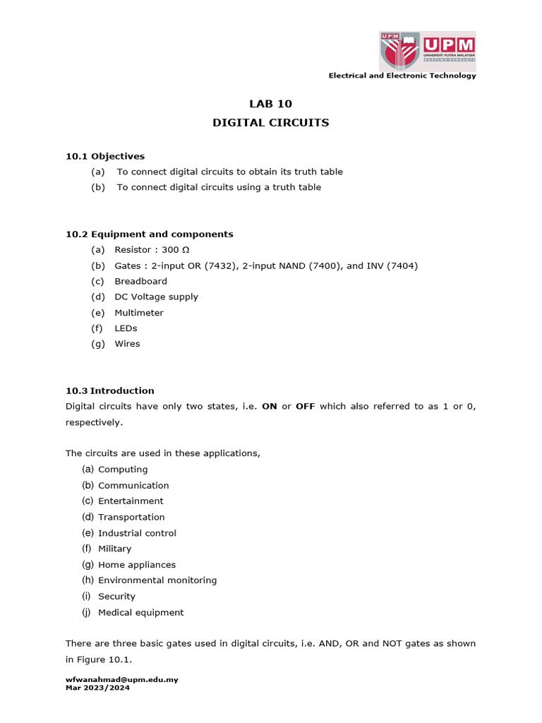 Digital Circuits Lab Guide 2023/24 | PDF | Electronic Circuits | Logic Gate