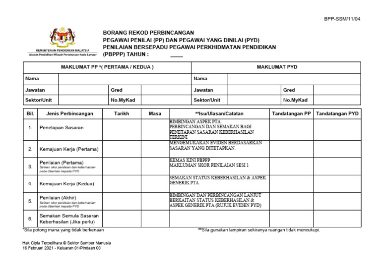 Contoh Borang Rekod Perbincangan - PP Pyd | PDF