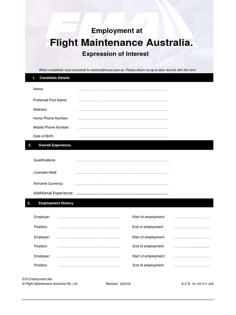 Flight Maintenance Australia EOI Form | PDF | Computers