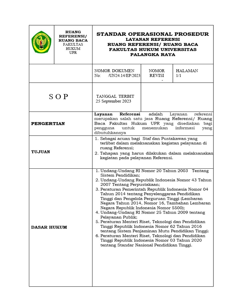 Sop Layanan Referensi Perpustakaan-Suryati | PDF