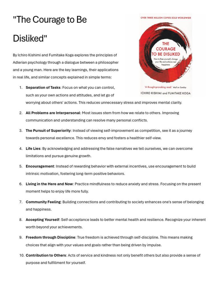 Key Insights from "The Courage to Be Disliked" | PDF | Disciplines ...