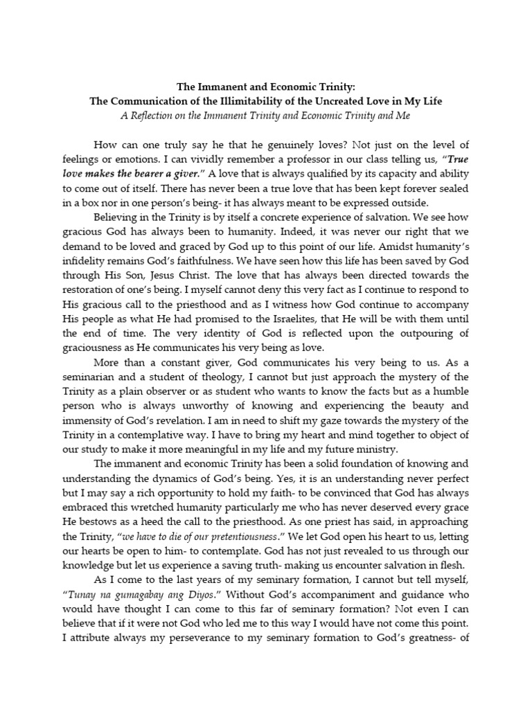 On Immanent & Economic Trinity | PDF | Trinity | God