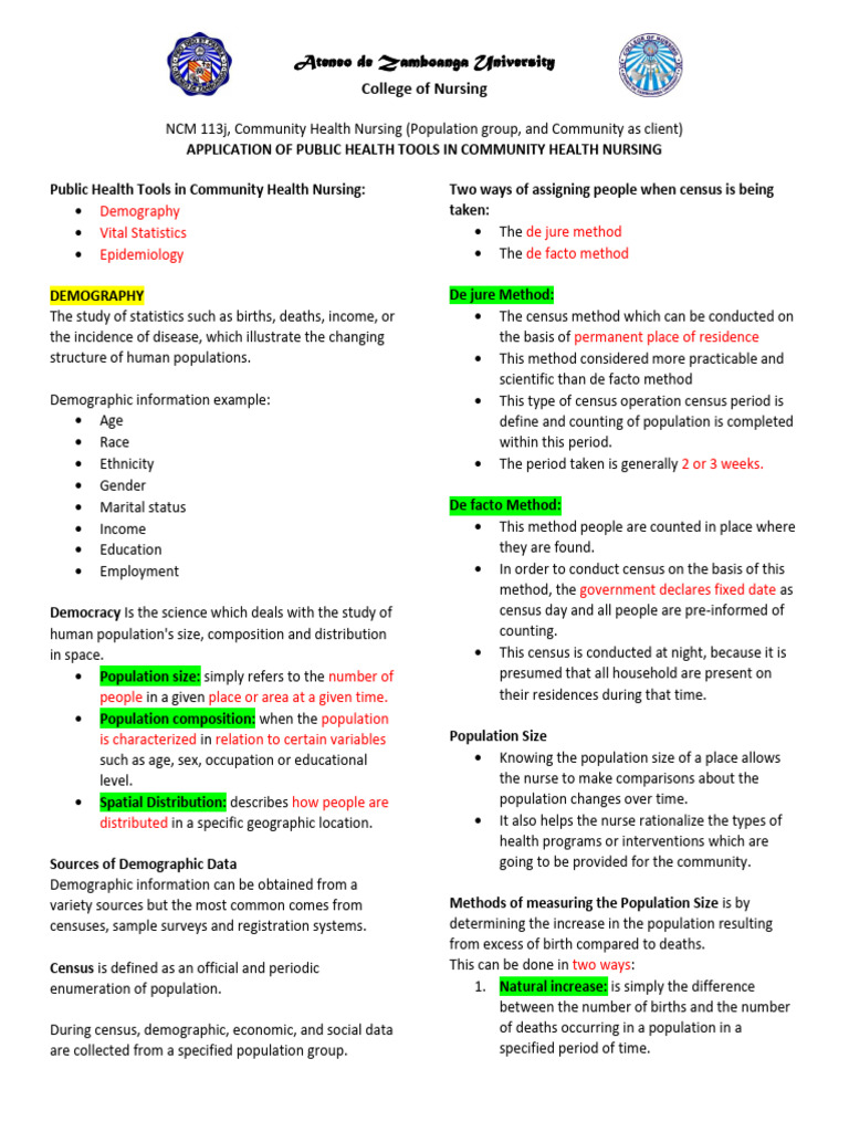 CHN Handouts 2 | PDF | Demography | Mortality Rate