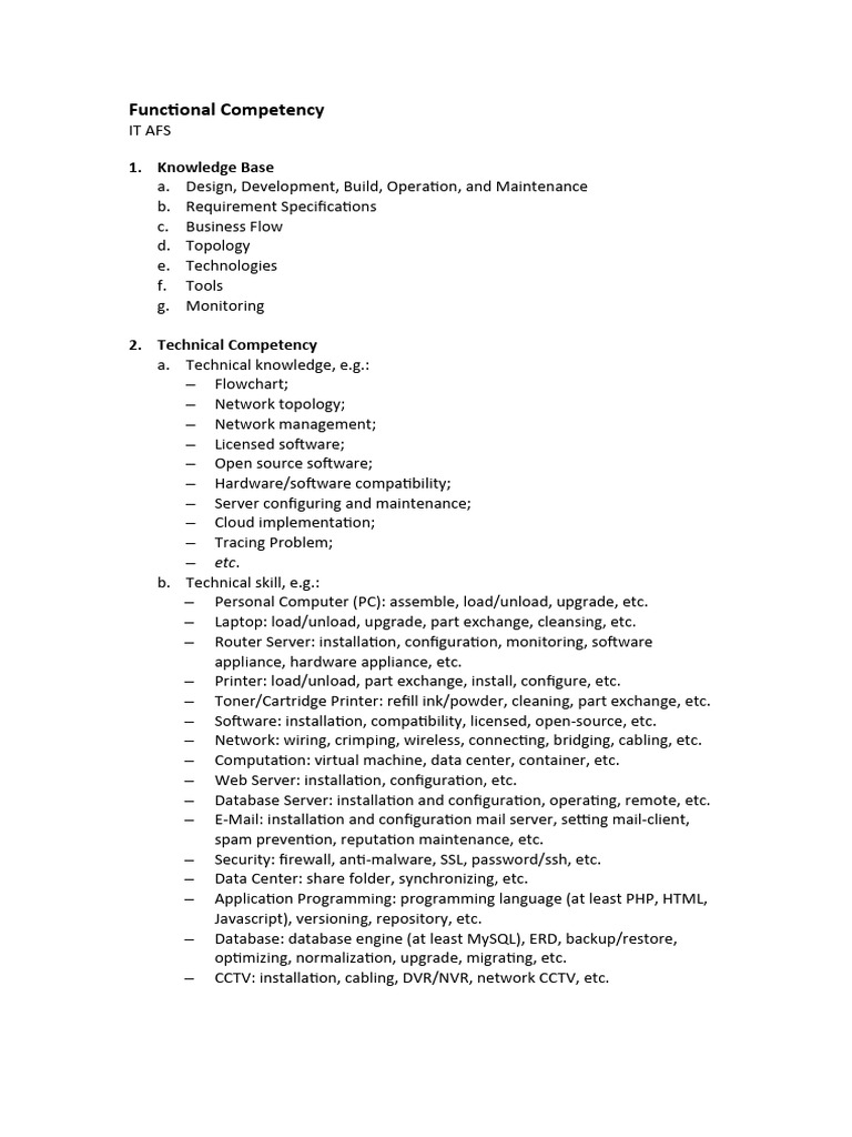 IT Functional Competencies | PDF | Computer Network | Databases