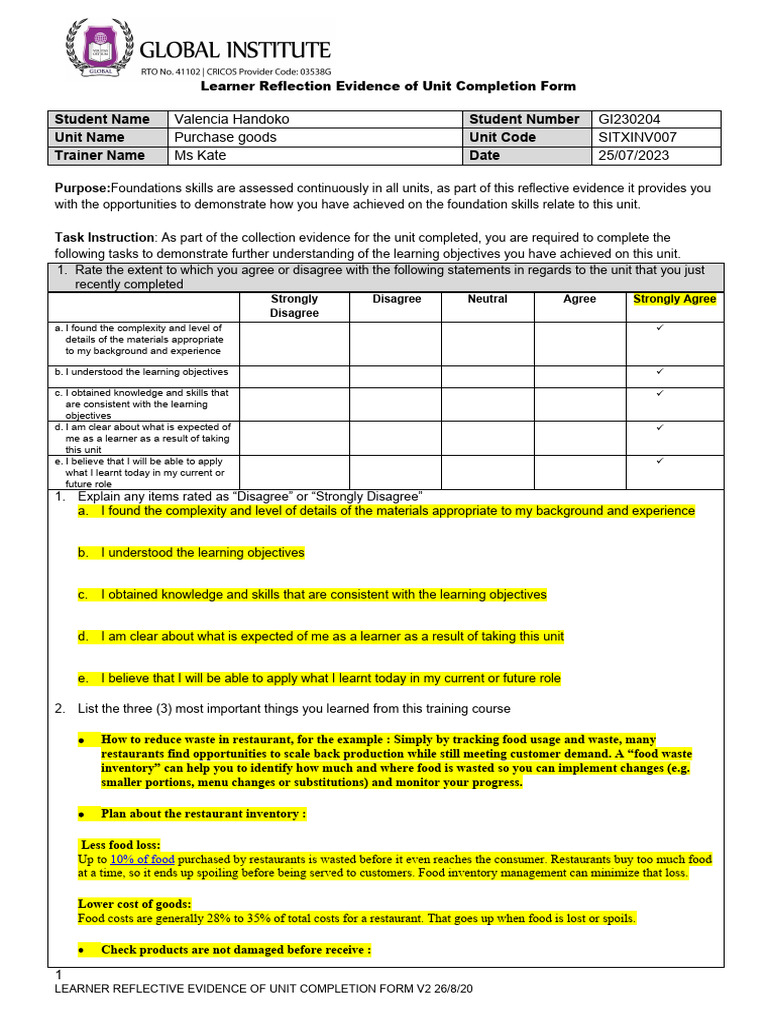Learner Reflection Evidence Form V2.1 | Download Free PDF | Learning ...