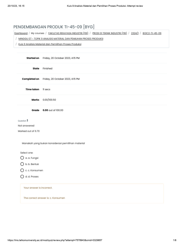 Kuis 9 Analisis Material Dan Pemilihan Proses Produksi - Attempt Review | PDF | Joining