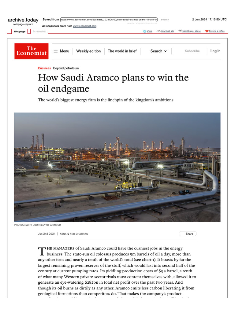How Saudi Aramco Plans To Win The Oil Endgame | PDF | Natural Gas ...