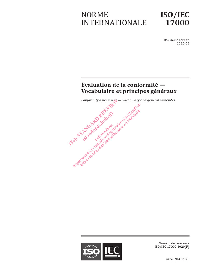 Norme ISO/IEC 17000:2020 | PDF | Organisation internationale de ...