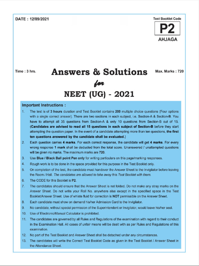Neet 2021 - P2 Q & A | PDF