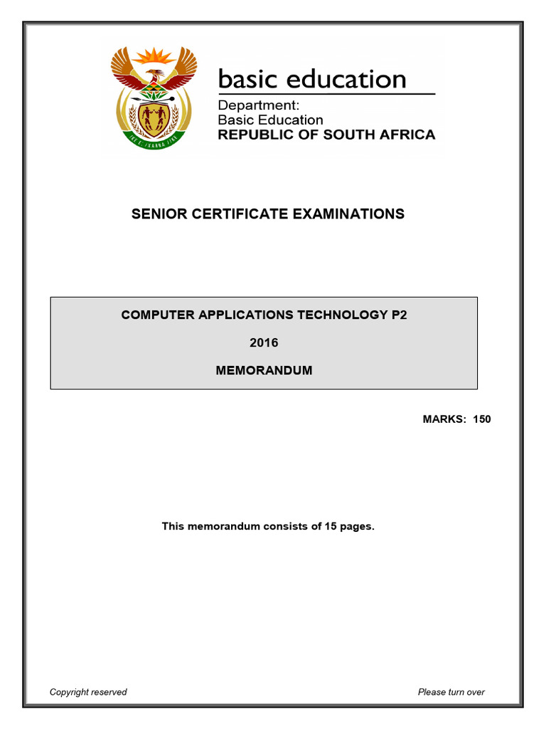 Computer Application Technology P2 May-June 2016 Memo Eng | PDF ...