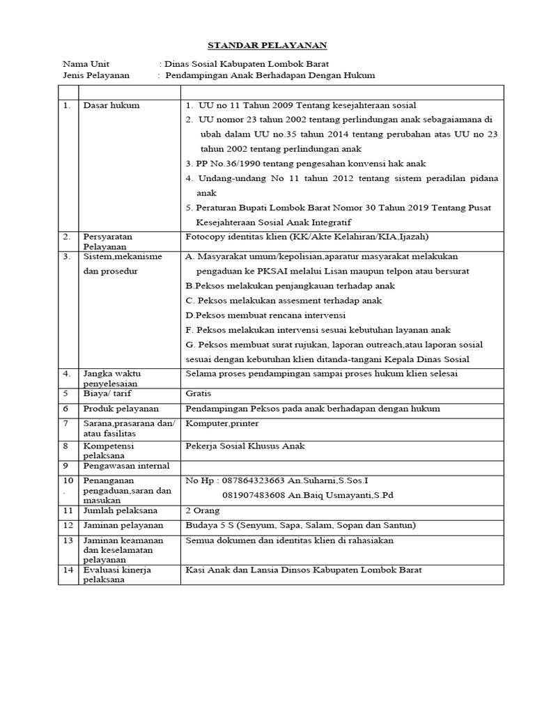 STANDAR PELAYANAN Anak Berhadapan Dengan Hukum | PDF