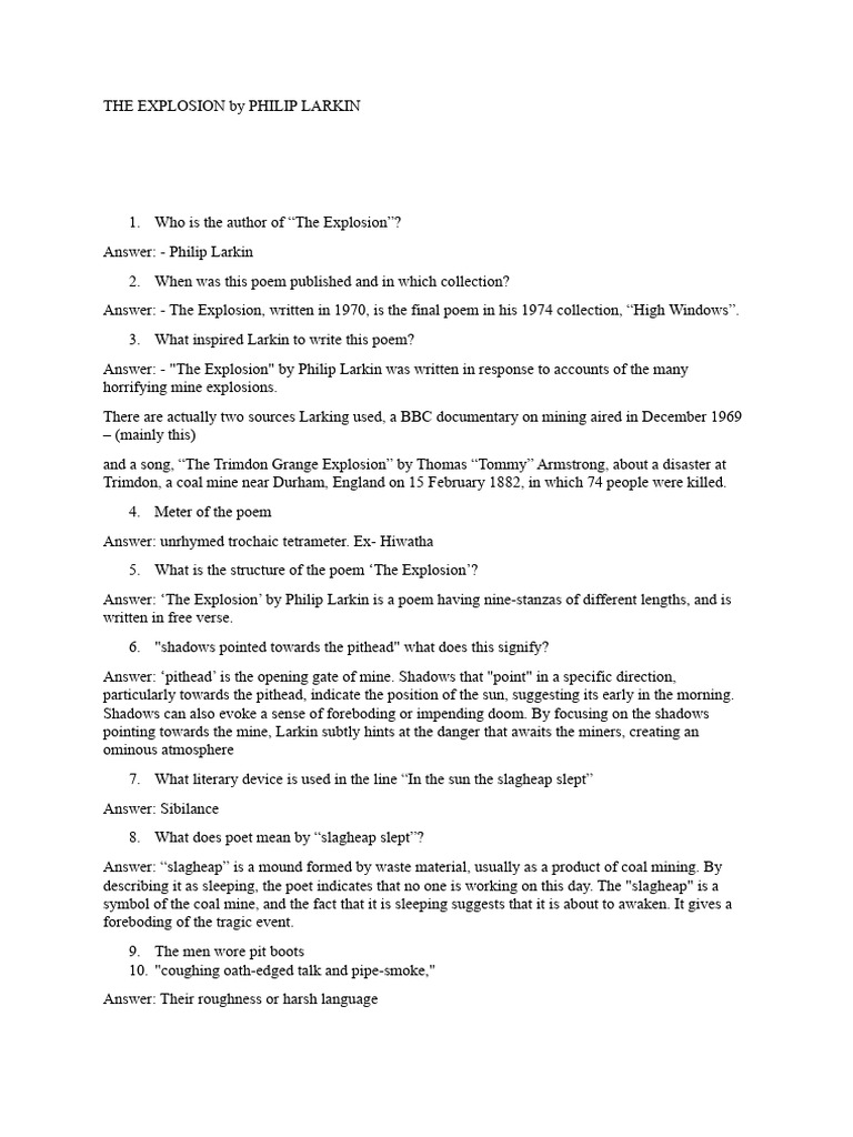 THE EXPLOSION by PHILIP LARKIN | PDF | Poetry