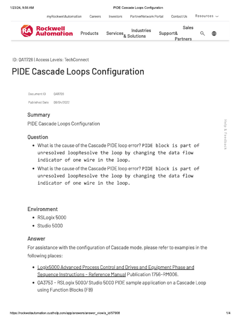 PIDE Cascade Loops Configuration | PDF