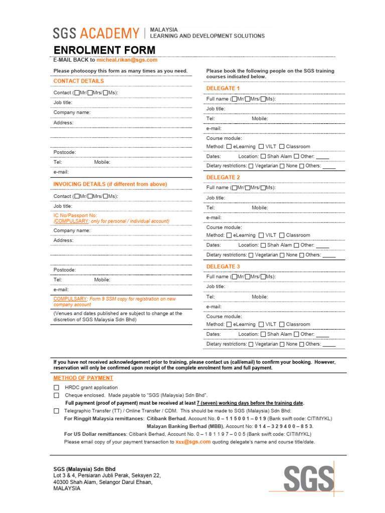 SGS Training Enrollement Form | PDF | Legal Liability | Common Law