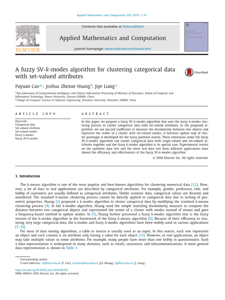 A Fuzzy Sv K Modes Algorithm For Clustering Categorical Data With Set 4258