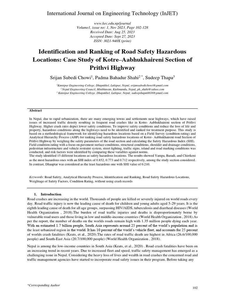Identification and Ranking Fo Road Hazardous Location | PDF | Road ...