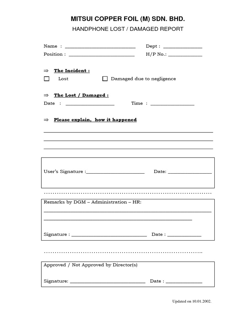 Handphone Lost Damage Report | PDF | Career & Growth