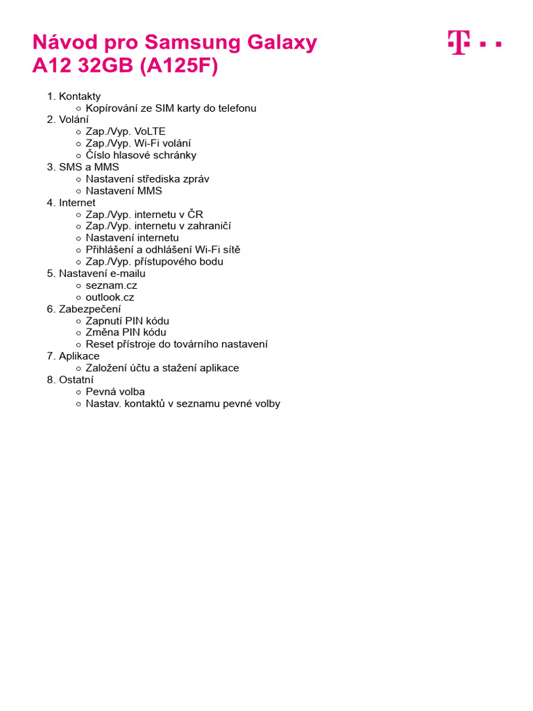 Samsung Galaxy A12 32GB (A125F) Popis Nastaveni | PDF
