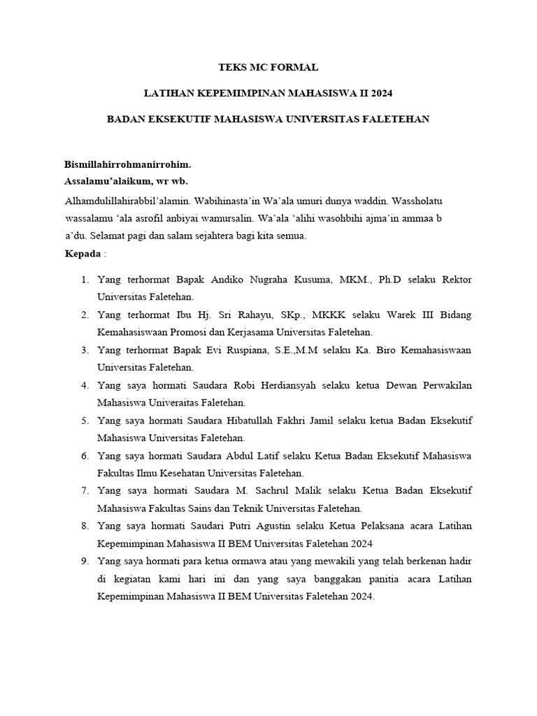 Teks - MC - Formal - LKM II - 2024 | PDF