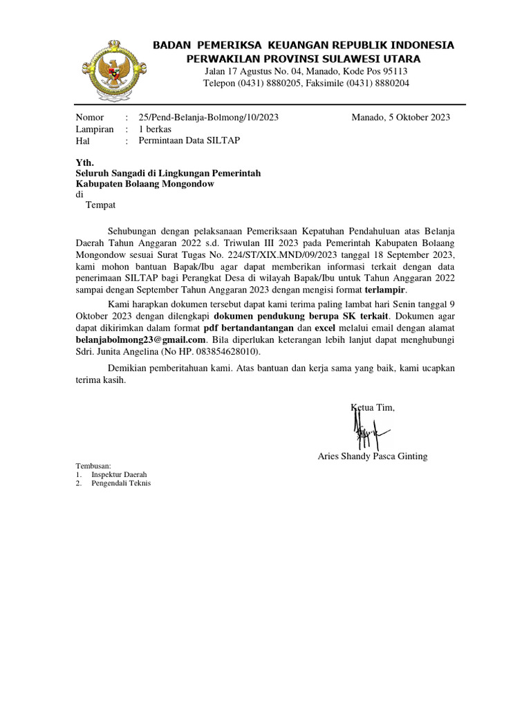 Permintaan Data SILTAP | PDF