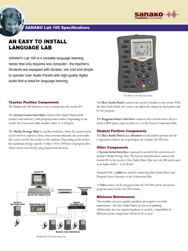 Sanako Lab 100 Specifications | PDF | Headphones | Digital Audio