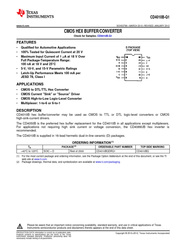CD4010 (Buf) | PDF | Electrostatic Discharge | Electrical Circuits