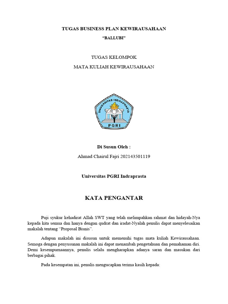 Tugas Business Plan Kewirausahaan | PDF | Bisnis