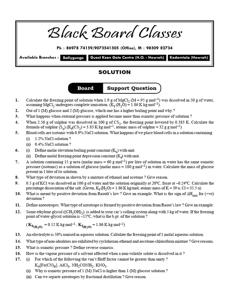 SOLUTION - Board Type Question | PDF | Chemistry | Chemical Substances