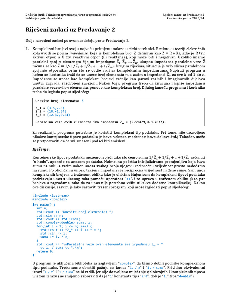 (TP 2023-24) Riješeni Zadaci Uz Predavanje 2 | PDF