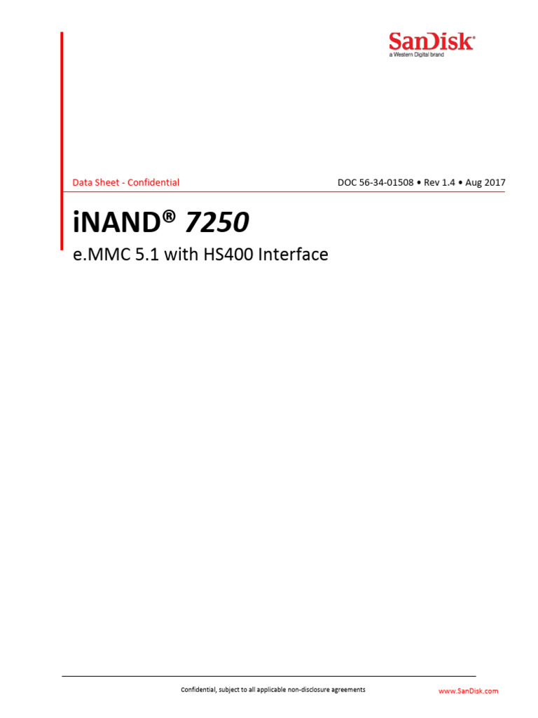 iNAND 7250 8-64GB Datasheet Generic v1 4 | PDF | Flash Memory | Booting