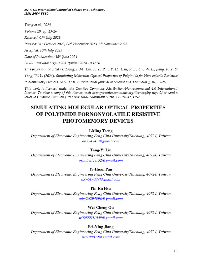 Simulating Molecular Optical Properties of Polyimide For Nonvolatile ...